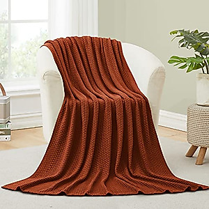 TREELY Rust Knit Throw Blanket for Couch, Soft Cozy Knitted Blankets 60" x 80", Fall Warm Breathable Blanket Decorative for Sofa Bed Living Room