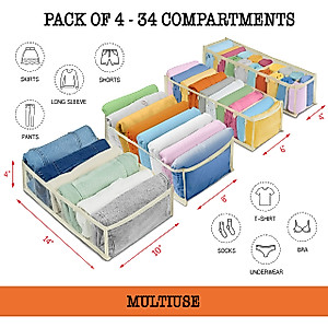 Magic Home USA Drawer organizer, 4 piece set, soft plastic, closet organizers and storage, drawers dividers for clothes, transparent with beige edge, works great with KonMari folding method