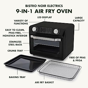 GreenPan Bistro Matte Black 9-in-1 Air Fry Oven, Nonstick Baking Pan, Stainless Steel Rack, and Basket, Fast Heating, Multifunction Presets, Cool-Touch Handle, PFAS-Free, Easy Cleanup Crumb Tray