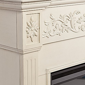 SEI Furniture Calvert Electric Carved Floral Trim Fireplace, Ivory (FA9279E)