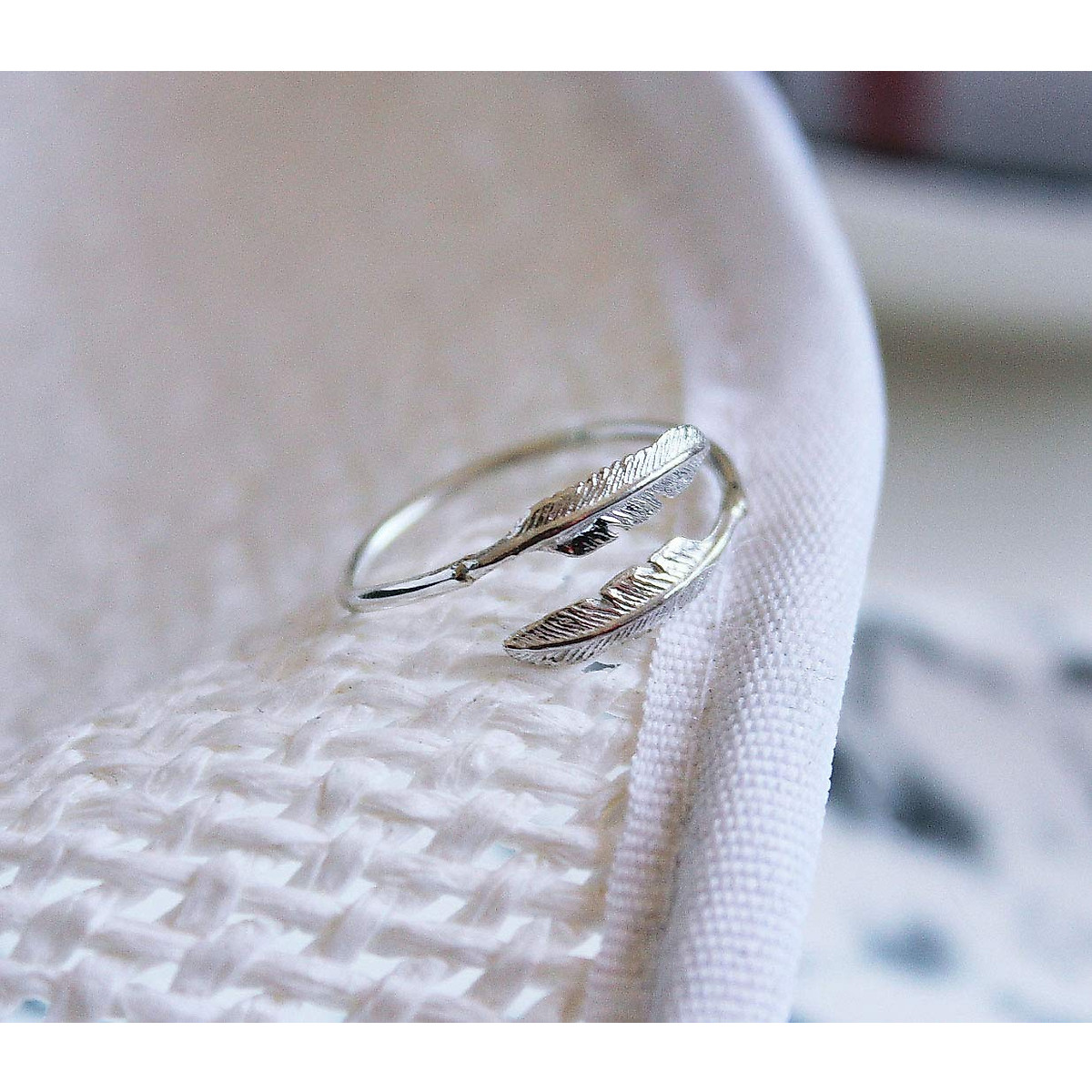 PRAYMOS Sterling Silver Feather Ring Leaf Ring Thumb Rings for Women Adjustable Wrap Open Ring for Different Fingers US Size 7 8 9