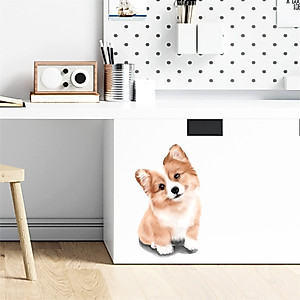 RoyoLam Cute Corgi Dog Wall Decal Nursery Animal Wall Sticker Removable Peel and Stick Waterproof Wall Art Decor Stickers for Kids Baby Classroom Preschool Living Room Playing Room Bedroom School