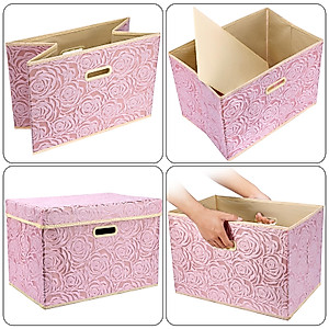 Fassave Foldable Storage Bins with Lids, 2 Packs Fabric Storage Container Basket Cube with Handles for Office, Bedroom, Closet (Medium-2 Pack, Pink Pattern)