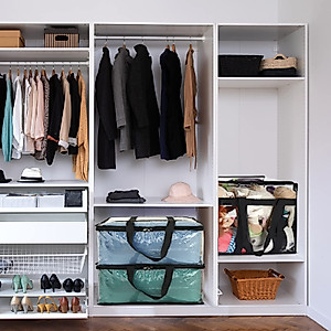 Fixwal 4 Pack Clear Clothes Storage Bags Organizer, 60L Moving Storage Totes with Sturdy Zipper, Bedding Storage Containers with Reinforced Handles for Blankets Comforter Space Saver(Black)