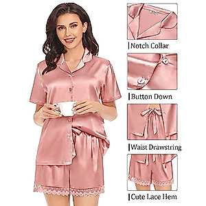 SWOMOG Ladies Pajamas Sets Satin Pajamas Womens Short Sleeve Sleepwear Soft Silky 2 Piece Loungewear Pjs for Bridal