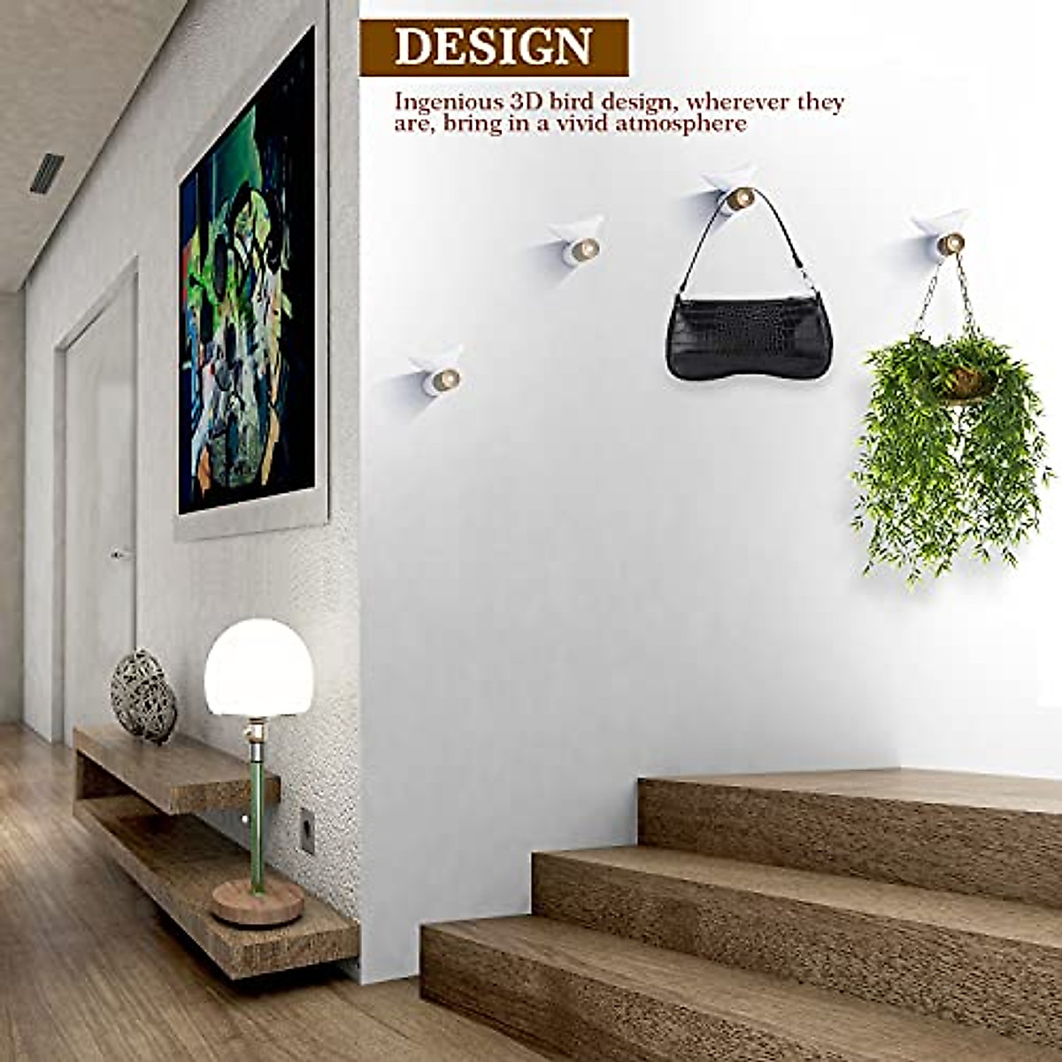 MITLOXX Decorative Wall Hooks, Bird Hooks Wall Mounted, Plastic Bird & Wooden Peg, Decorative Hooks for Hanging Things-Coat, Towel, Hat etc. Pack of 2, (Green)