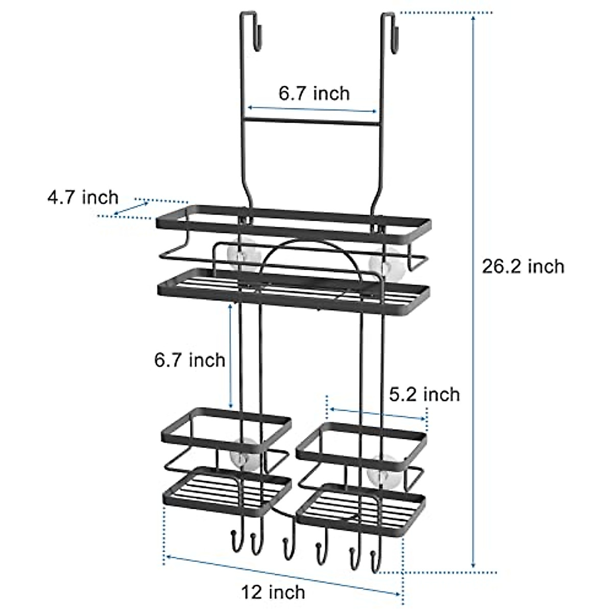 Auslar Shower Caddy Hanging Over The Door, Sturdy Rustproof Hanging Shower Organizer, Shower Shelf with Hooks, Razors Towels Shampoo Organizer for Dorm, Toilet and Bath, Black