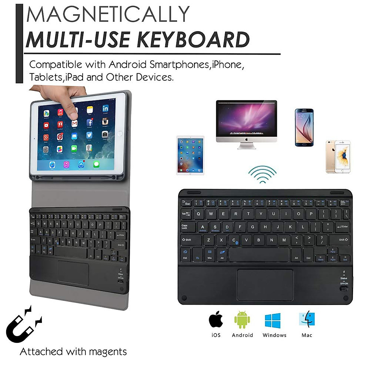 eoso iPad Keyboard Case for iPad Mini 4/iPad Mini 5 iPad Cover with Keyboard Built-in Touchpad & Pencil Holder (Black)