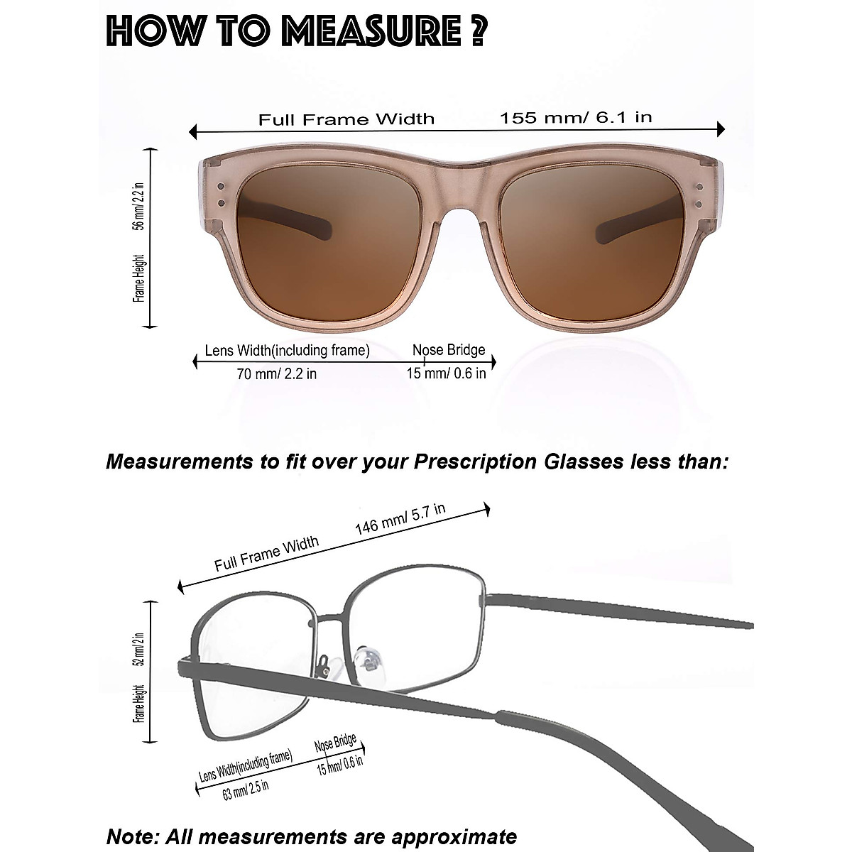 The Fresh High Definition Polarized Wrap Around Shield Oversized Sunglasses for Large Prescription Glasses - Gift Box Package (F602-Champagne for Large Glasses, Brown)