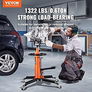 VEVOR Transmission Jack, 1322 LBS Hydraulic Telescoping Transmission Jack, 32"-67" High Lift Transmission Jack Stand with Foot Pedal, 360° Swivel Wheel, Hydraulic Transmission Jack