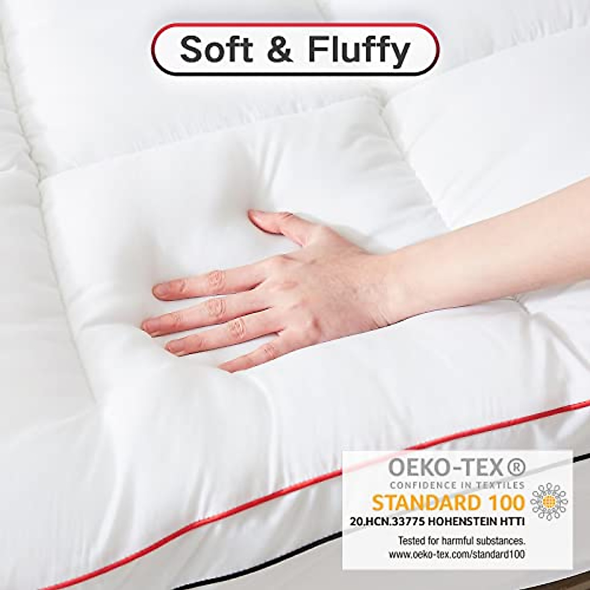 Homemate Queen Mattress Topper,1800TC Cooling Mattress Pad Cover for Deep Sleep, Extra Thick 3D Snow Down Alternative Overfilled Plush Pillow Top with 8-21 Inch Deep Pocket - Queen Size, White