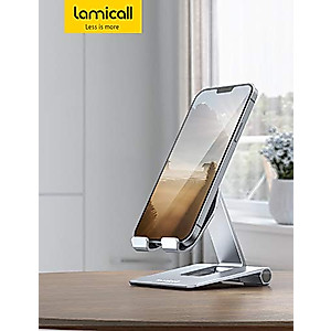 Lamicall Adjustable Cell Phone Stand Desk - Foldable Desktop Phone Holder, Cradle, Dock, Compatible with iPhone 14, Plus, Pro, Pro Max, 13 12 X XS,4-11'' Phones, Office Accessories, Smartphone Sliver