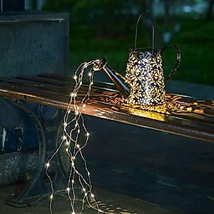Garden Decor Solar Lights Outdoor Watering Can Decoration Hanging Lantern Waterproof for Lawn Patio Garden Courtyard Table Yard Pathway Walkway Outdoor Gardening Gifts, Warm White LED (Large)