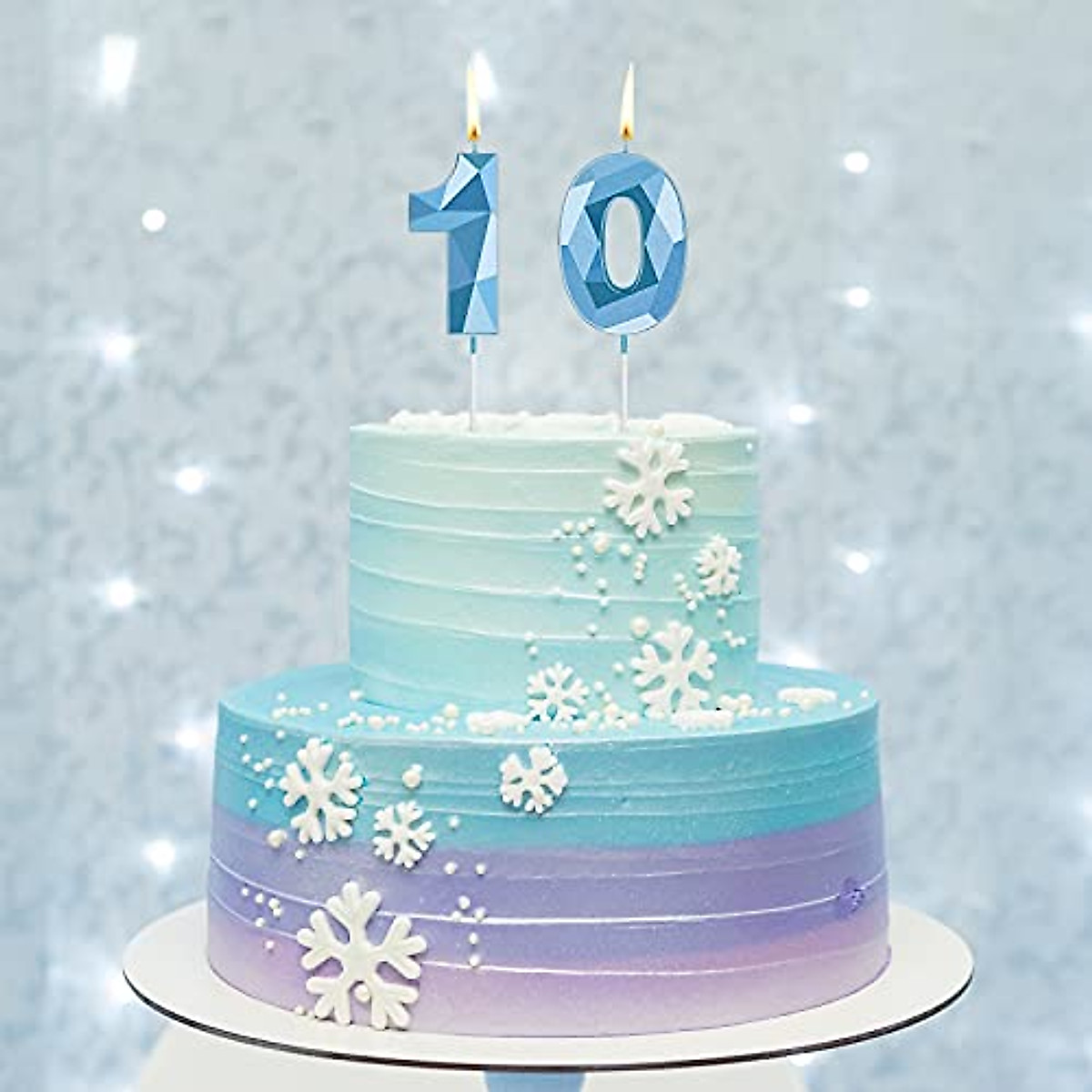 10th Birthday Candles 3D Diamond Shape Number Candles Numeral Birthday Cake Topper Cake Candles for Birthday Decoration Family Baking Reunions Theme Party Cake Decorating Supplies (Blue)
