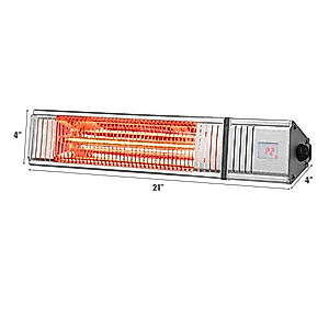 COSTWAY Wall-Mounted Patio Heater, 750W/1500W Infrared Heater with 9-Level Adjustable, 24H Timer, Auto Shut Off, Remote Control, Install Multi-Angle Adjustment, Outdoor Heater for Garage, Home
