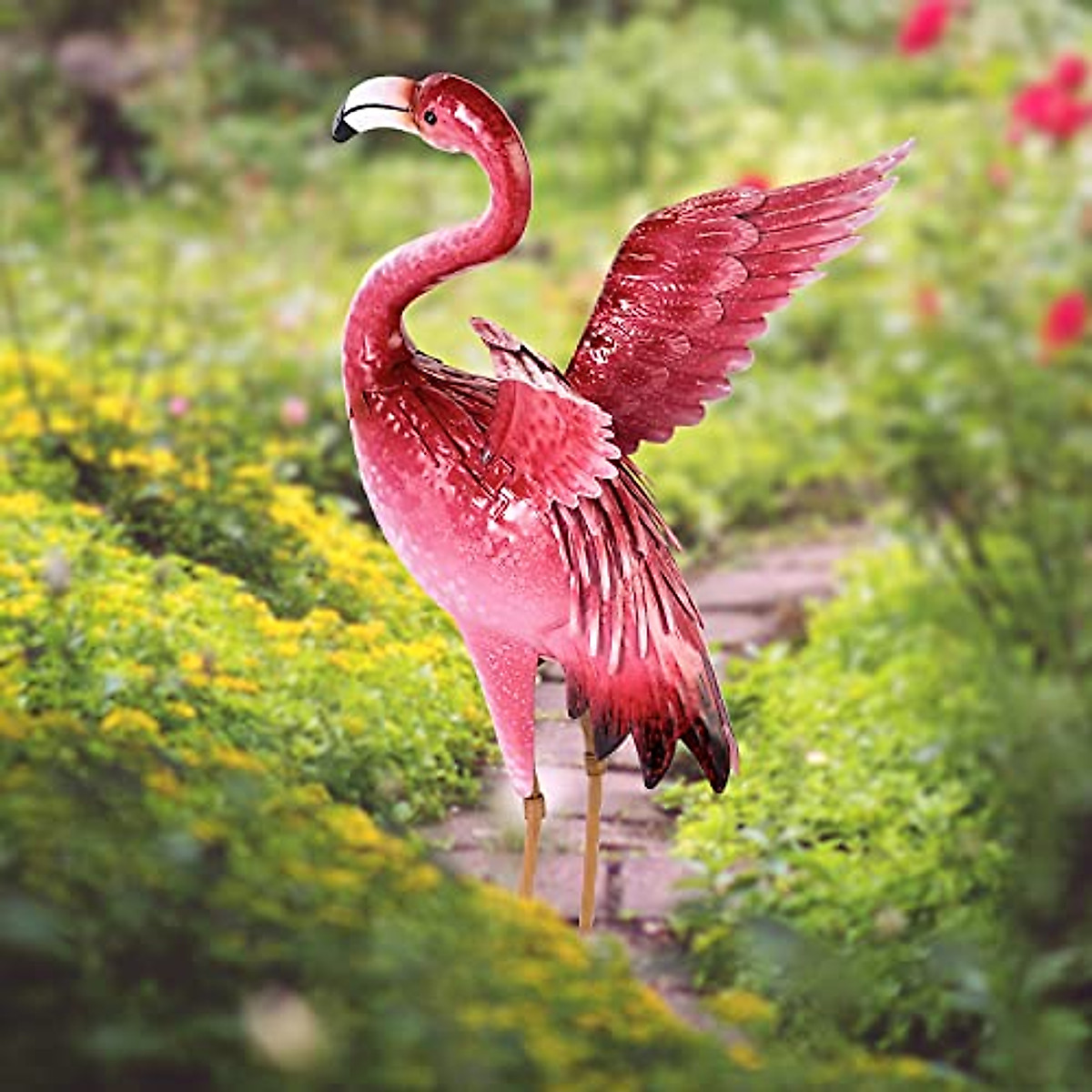 Natelf Garden Flamingo Statues and Sculptures, Outdoor Metal Bird Yard Art, Pink Flamingo Lawn Ornament for Patio Backyard Porch Decorations