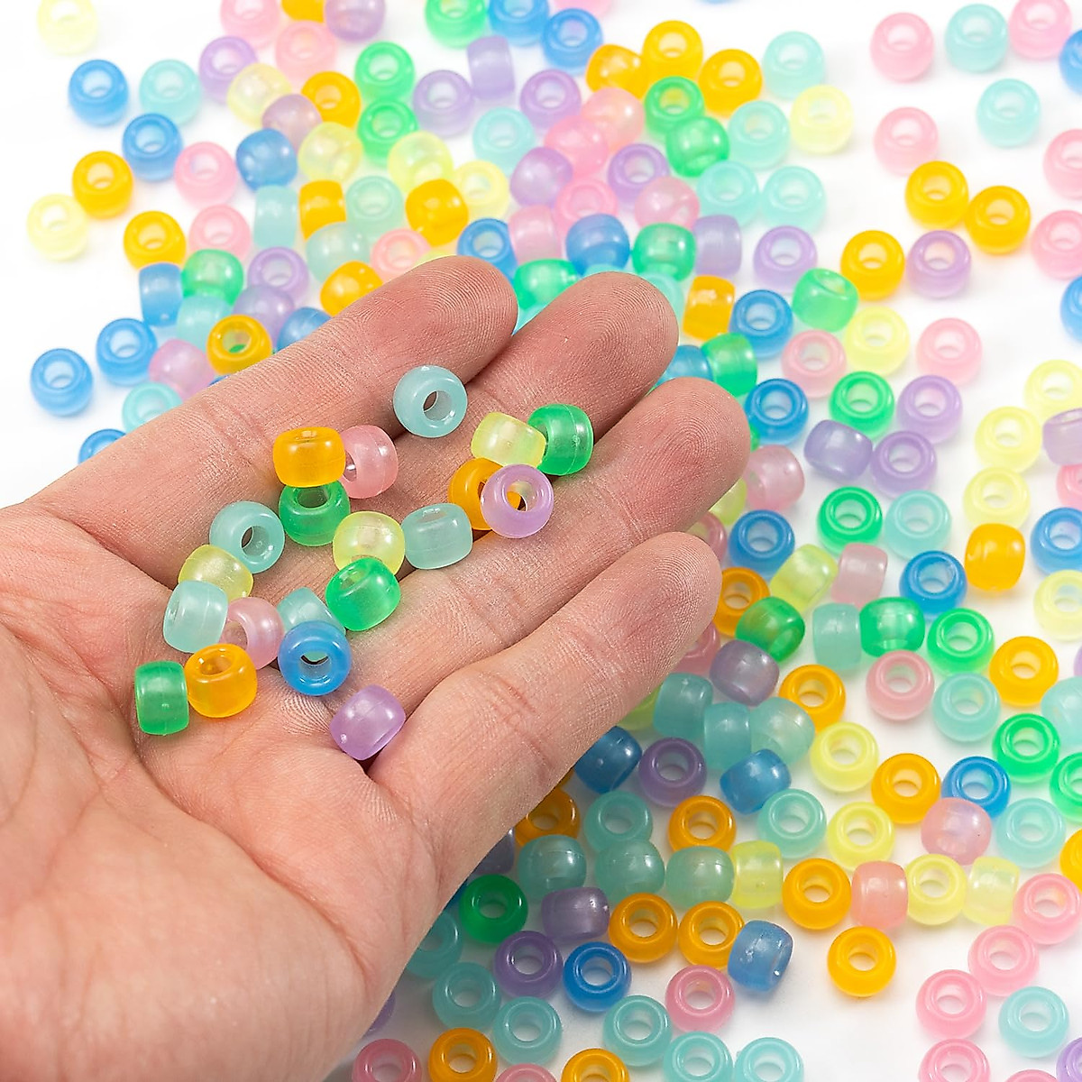 1000 Pcs Acrylic 9 Color Pony Beads 6x9mm Bulk Glow in The Dark