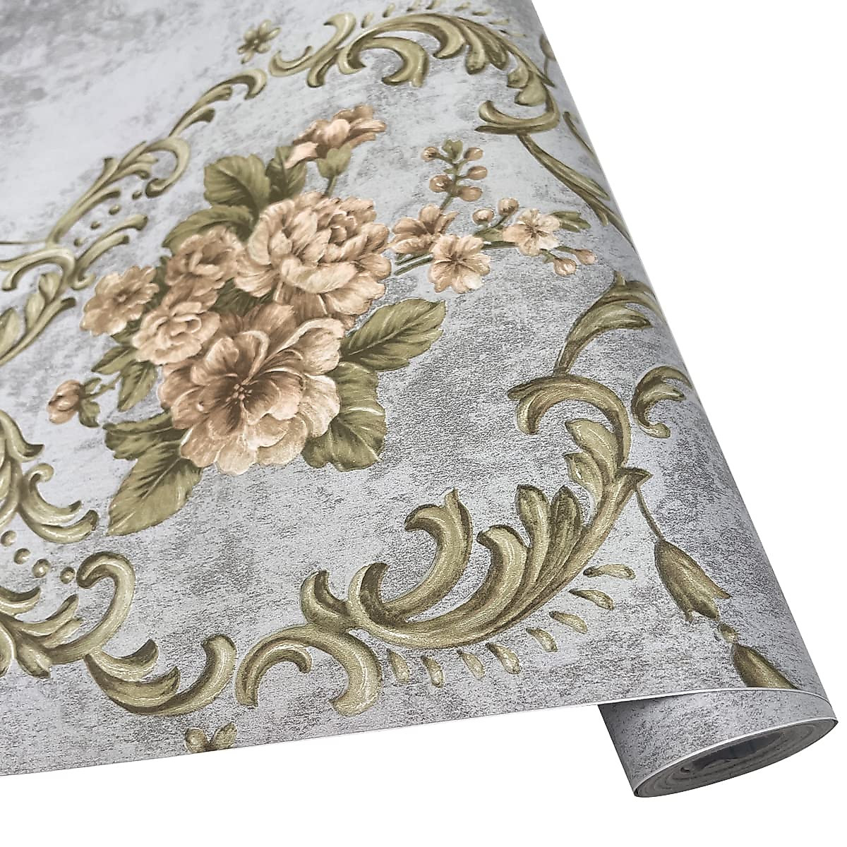 Yifasy Shelf Liner Grey Royal Floral Drawer Cabinets Furniture Decorative Paper Wallpaper PVC Self Adhesive 118x17.7 Inch