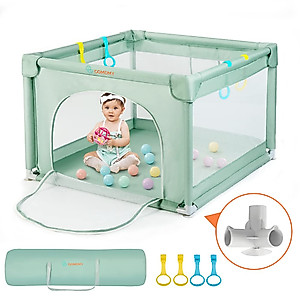 COMOMY Playpens for Babies and Toddlers, Small Baby Play Pens, Activity Center for Baby Safe and Non-Slip Baby Fence, Full Mesh Design, Indoor & Outdoor Kids Activity Center (Dark Green, 36"x36")