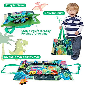HELLOWOOD Dinosaur Toys for Toddlers Age 2-4, Wooden Dinosaur Train Set with Playmat/Storage Bag, Montessori Educational Toys for 2+ Years Old Boys & Girls
