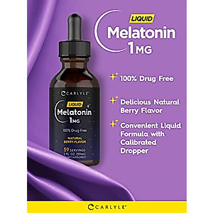 Carlyle Melatonin Liquid 1mg | 4 fl oz Drops | Natural Berry Flavor | Non-GMO, Vegetarian Supplement
