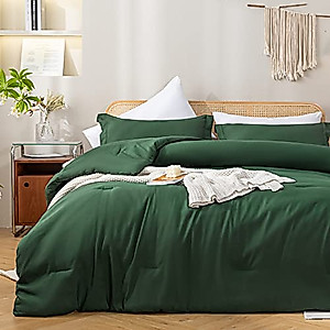 JANZAA 7 Piece Emerald Comforter for Queen Size Bed in a Bag Queen Comforter Set with Sheets Pillow Cases Pillow Shams Fitted Sheet Flat Sheet Microfiber Bed Set Soft Bedding Set All Season