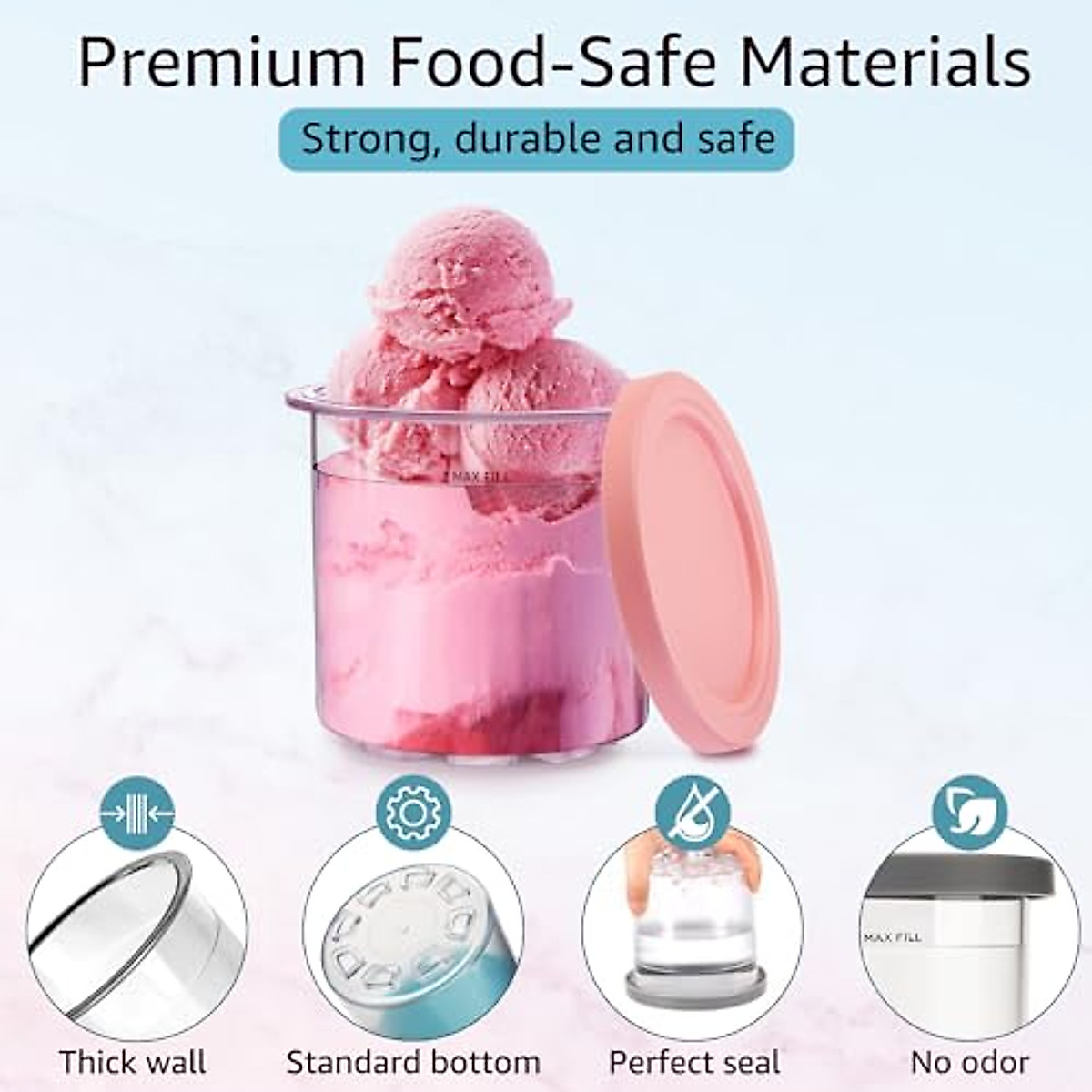 Aelfon Ice Cream Containers for Ninja Creami Pints and Lids 16oz Pint Containers 4Pack Extra Replacement Pints for Ninja Creami NC301, NC300, CN301CO, CN305A Ice Cream Maker(Yellow, Green, Pink, Blue)