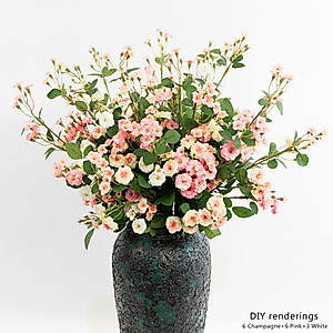 MAIMENG Pink Small Roses,Mini Roses Silk Flowers Set of 6 for Home Decorations Centerpieces Wedding Arrangement Bouquet DIY Floral Decor Autumn Decor with Stems