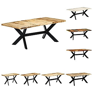 vidaXL Solid Bleached Mango Wood Dining Table Kitchen Dinner Dining Room Home Office Indoor Furniture Meal Restaurant Table Side End Stand 55.1"
