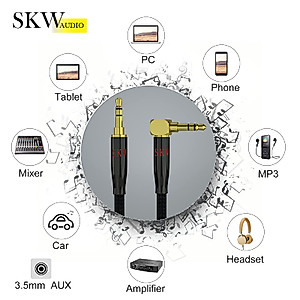 SKW Aux Cable for Car(Hi-Fi Sound),3.5 mm to 3.5 mm Stereo Audio Cable, 1/8″ Jack Cord, Headphone Cable for Home Stereo,iPhone,iPod,IPad,Echo Dot,Sony & More (Right Angle,10ft/3M)