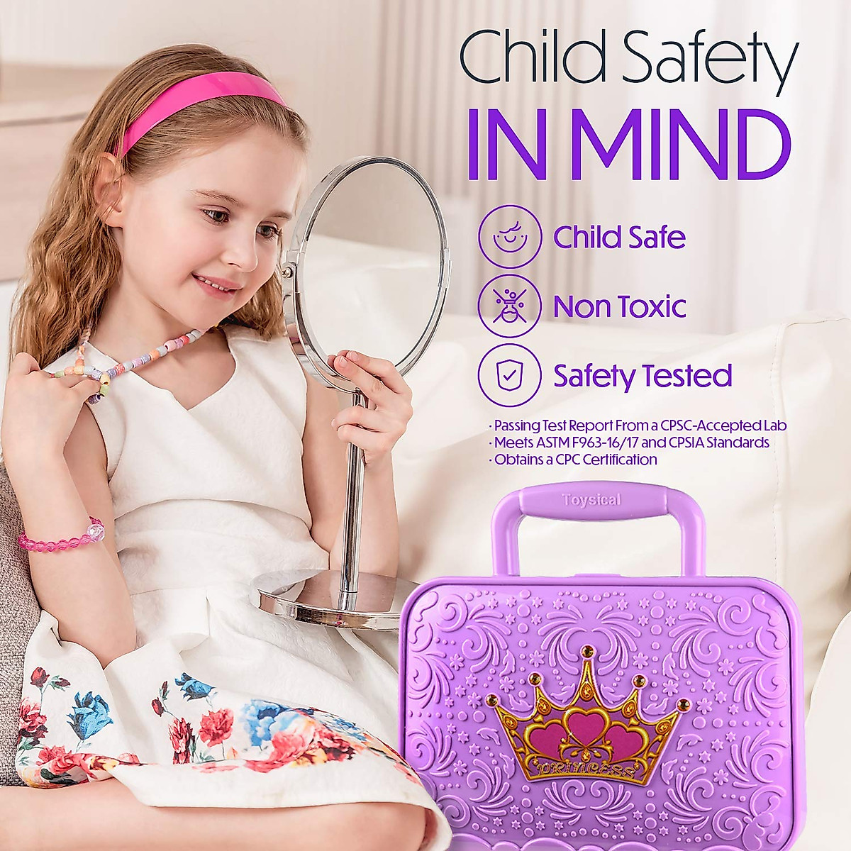 Toysical Makeup Kit for Girls, 51 PCS Pretend Makeup Set for Kids, Real Makeup Toys for Girls, Non Toxic, Princess Toys for Girls, Birthday Gift for 3 4 5 6 7 8 9 10 Years Old Children