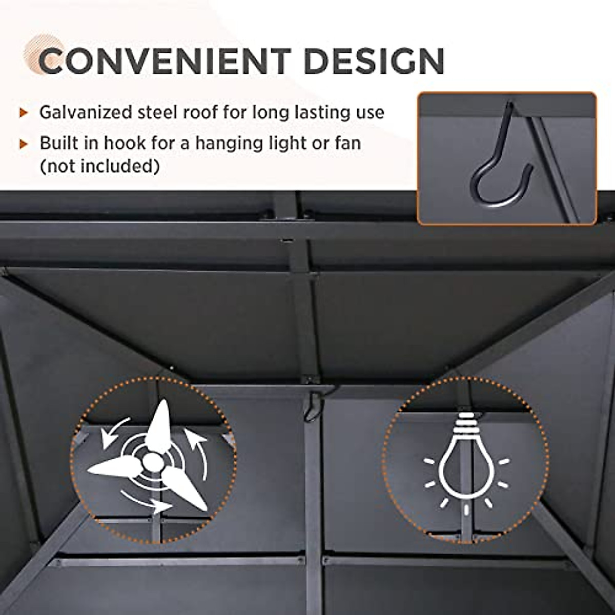 EAGLE PEAK 10x12 Outdoor Steel Frame Hardtop Gazebo Pavilion with Double Roof for Garden, Patio, Lawn and Party, Mosquito Mesh Netting and Light Beige Privacy Curtains Included, Black