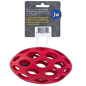 JW Pet Hol-ee Football Dog Toy Puzzle Ball, Natural Rubber, Medium (6.5 Inch Length), Colors May Vary