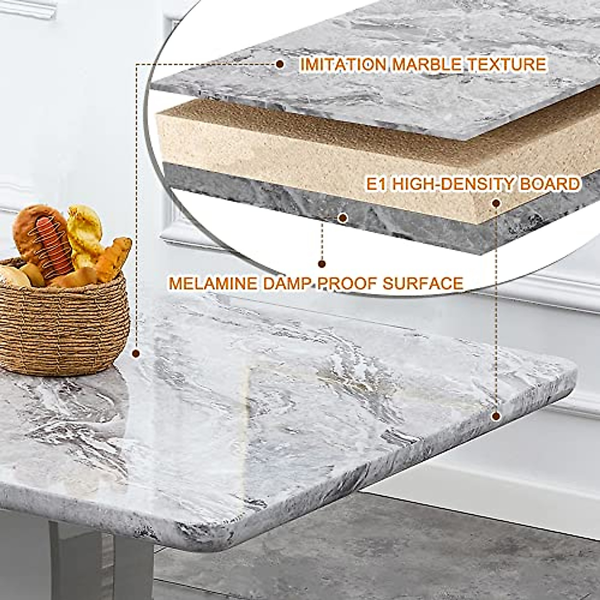 hohoedc 63" Morden Faux Marble Dining Room Table,Big Kitchen Dining Table for 6-8 with MDF Base,7 Piece Rectangle Dining Table,Large Dinner Table for Kitchen, Dining Room & Living Room…