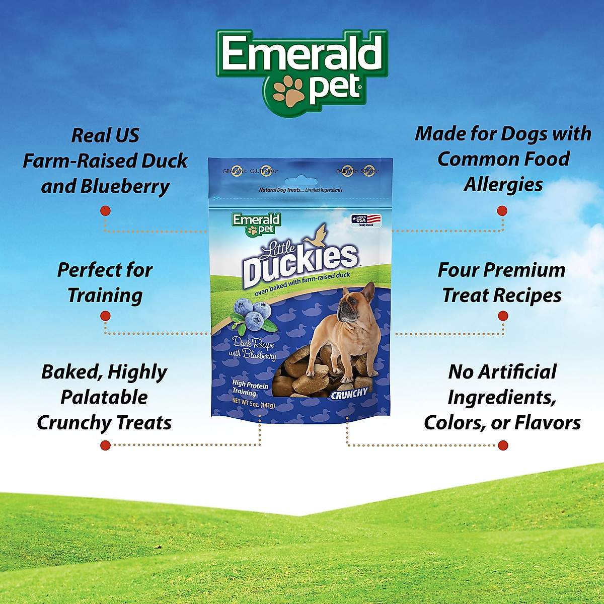 Emerald Pet Little Duckies Crunchy Natural Roasted Duck Dog Treats, Made in USA