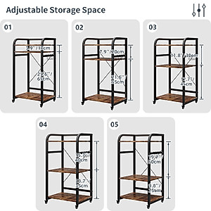 LAITIMIA 3 Tier Mobile Printer Stand with Storage Shelves Folding Paper Shredder Stand Heavy Duty Laser Printer Table on Wheels CPU Tower Stand Home Office Printer Cart Kitchen Organizer Rustic Brown