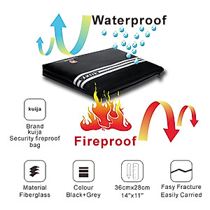 KUIJA Fireproof Document Bag 2000°F, 13.4"x9.4" Fireproof Waterproof Document Bag, Fireproof Money Bag，Fireproof Secure Storage Pouch with Zip, Fireproof Bags for Cash and documents