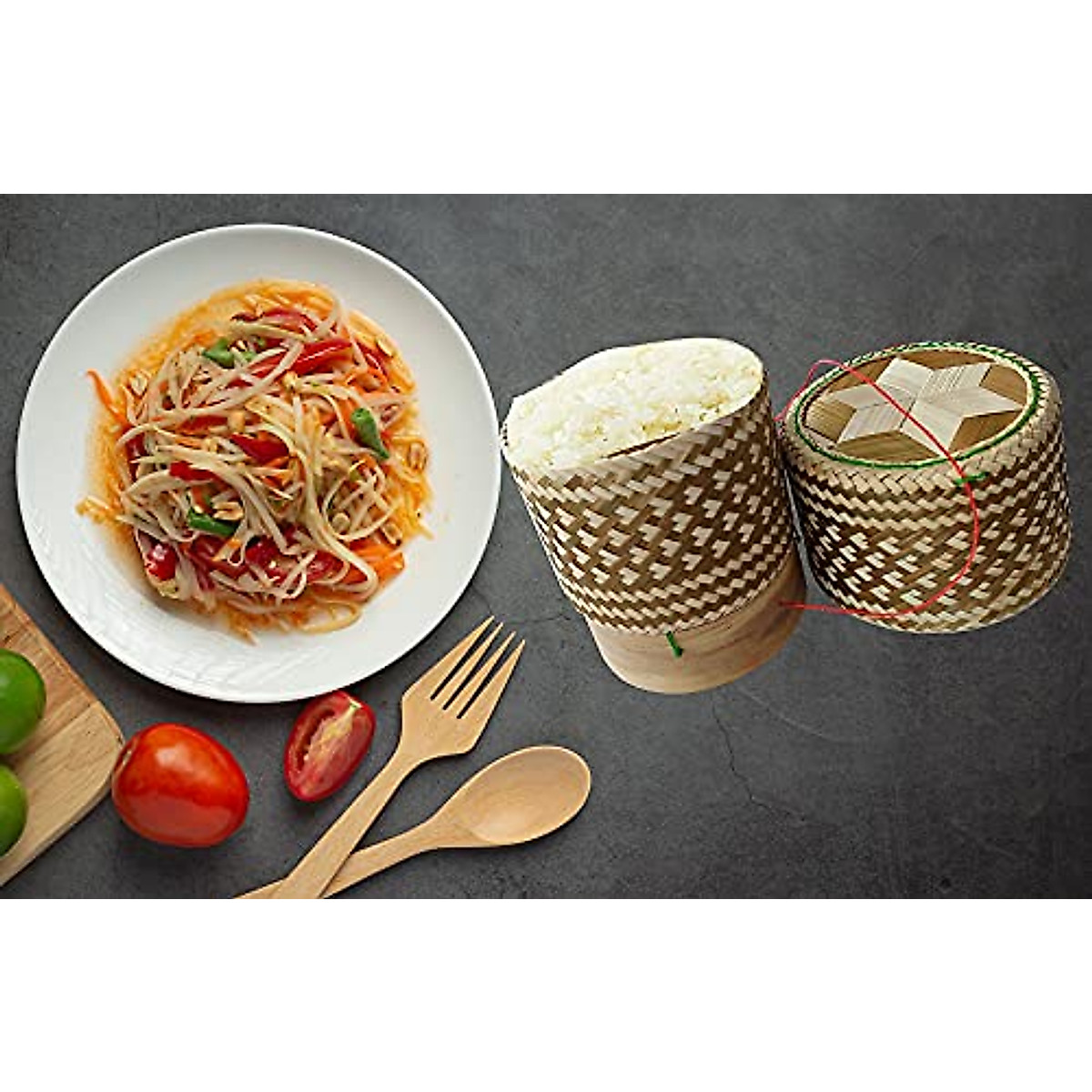 Heavens Tvcz Serving Basket Bamboo Sticky ''KRA-Tip'' Thai Laos Rice Handmade Traditional Weave Wickerwork Vegetable Based Dye Serving Travel Picnic Keeping Rice After Steaming Keep Sticky Rice Warm