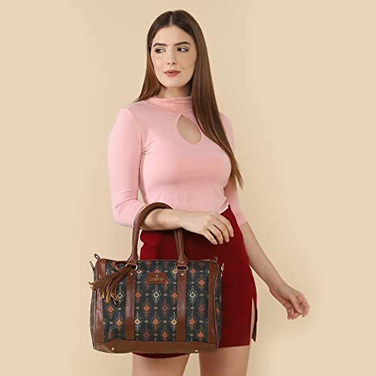 The Clownfish Lorna Printed Handicraft Fabric Handbag for Women Office Bag Ladies Shoulder Bag Tote For Women College Girls (Green)