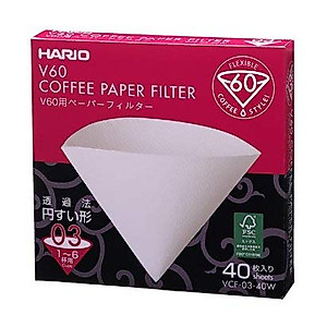 Hario V60 Size 03 Coffee Paper Filters 40-Count Boxed (Total of 40 Sheets) (White)