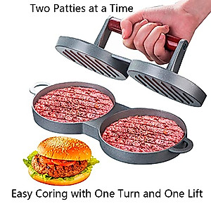 DJ.KEKAO Two at a Time Round Shape Hamburger Press Aluminum Alloy Hamburger Meat Beef Grill Burger Press Food Mold Kichen Tool with 100 Pieces Waxed Papers for Cooking (Two)