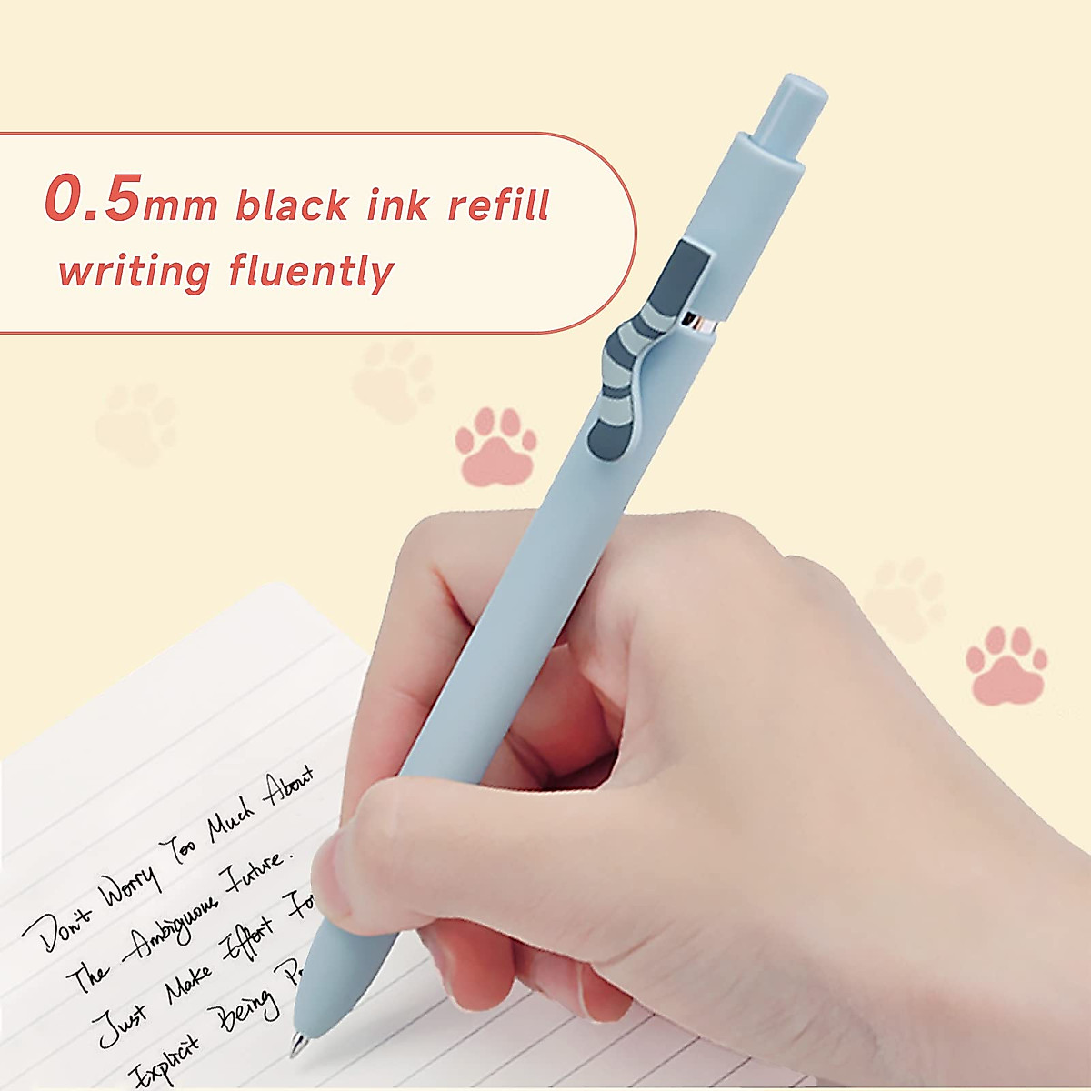 UIXJODO Cat Pens, 4 Pcs 0.5mm Cute Kawaii Pens Black Ink Pens Fine Point Smooth Writing Pens, High-End Series Cat's Tail Retractable Pens for Journaling Note Taking (4 Pcs Cat)