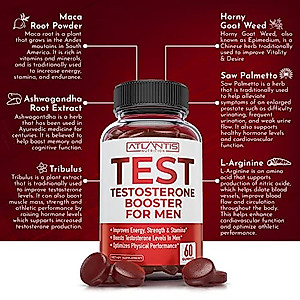 Testosterone Booster For Men Gummies - Male Enhancement, Boosts Energy, & Optimizes Physical Performance. Formulated with Tribulus, Horny Goat Weed, Saw Palmetto, Maca Root & More - 60 Gummies