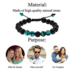LUBINGSHINE 8mm Lava Rock Bracelet Braided Rope Natural Stone Yoga Bracelet Bangle for Men Women