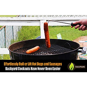 Cave Tools Food Flipper and Meat Hook for Grilling, Flipping, and Turning Vegetables and Meats BBQ Grill and Smoker Accessories, Left-Handed, 12 in