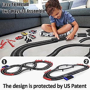 Electric Racing Tracks for Boys and Kids Including 4 Slot Cars 1:43 Scale with Headlights and Dual Racing, Race Car Track Sets with 2 Hand Controllers, Gift Toys for Children Over 8 Years Old