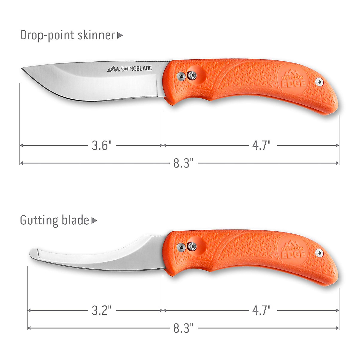 OUTDOOR EDGE SwingBlaze - Two Blades in One, Rotating Skinning and Gutting Fixed Blade Hunting Knife - Includes Nylon Sheath (Orange)