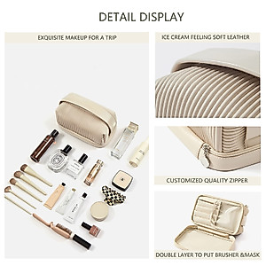REWMET Makeup Bag-Cream Toast Make up Bag, Large Capacity Travel Cosmetic Bag Water Proof PU Leather, Makeup Organizer Bag, Travel Makeup Bag, Toiletry Bag (Beige)