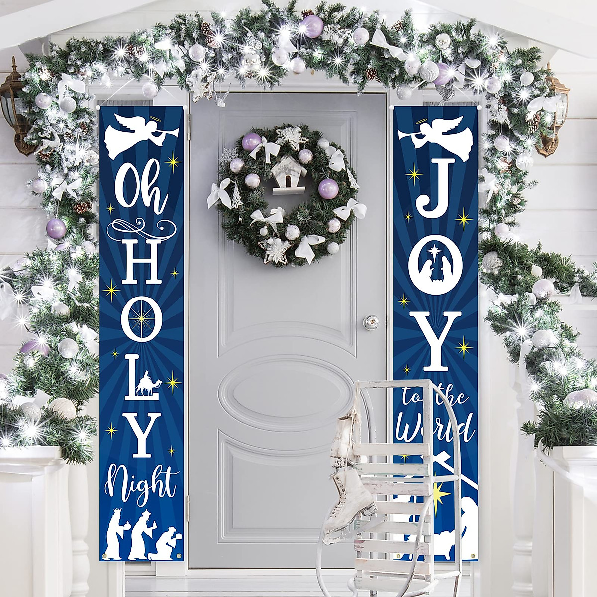 DAZONGE Nativity Scenes Christmas Decorations - Manger Scene Outdoor Christmas Decor - Holy Night Religious Christmas Porch Banners / Signs for Front Door Yard Garage