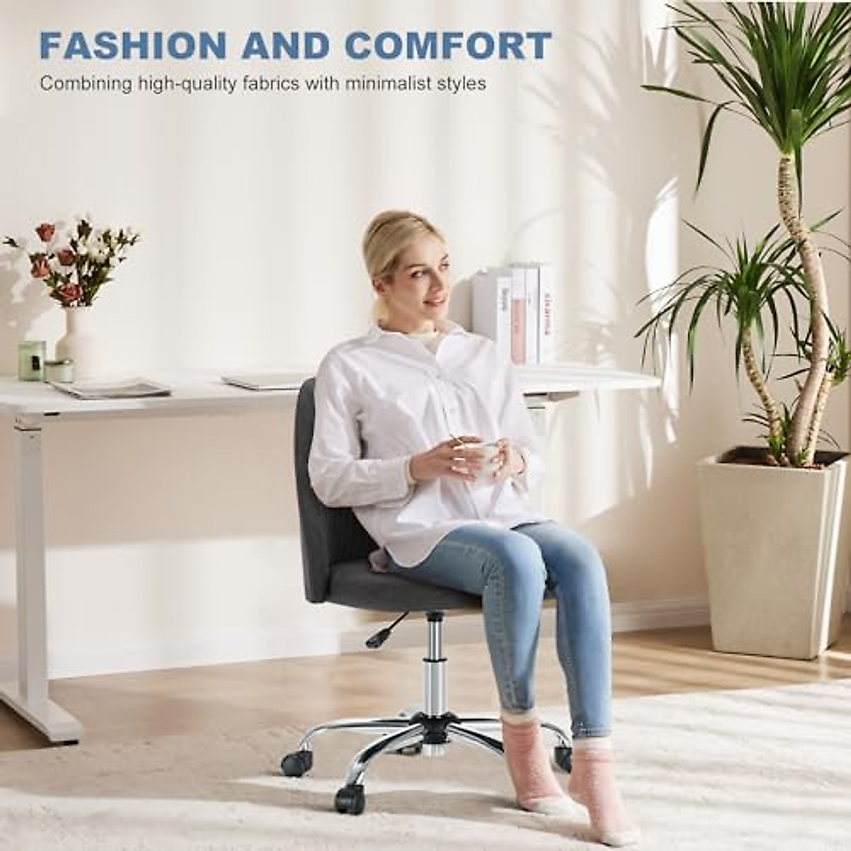 Office Chair, Desk Chair, Small Desk chairs with wheels Cute Vanity Swivel Chair with Back Mid Century Modern Armless Home Office Desk Chairs Task Chair for Bedrooms, Office, Dressing Room, Study